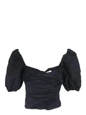 REFORMATION Puffed-sleeve Cropped Top - Black