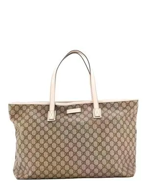 Gucci Gg Coated Canvas And Leather Large Tote Bag - Brown
