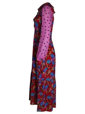 Saloni Printed Midi Dress - Red