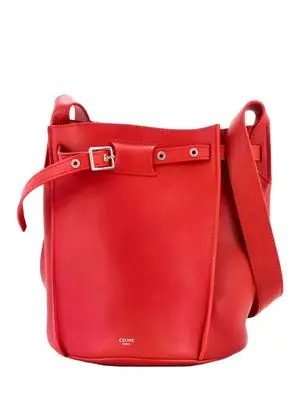 Celine Leather Bucket Bag With Long Strap - Red