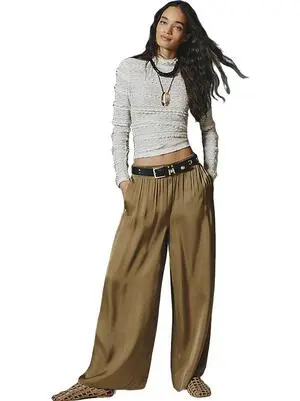 Maeve Draped Wide-leg Pull-on Pants - Honey