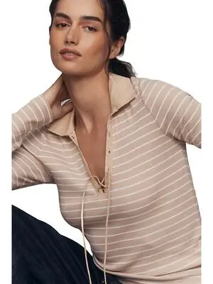 Maeve Tie-front Long-sleeve Top - Soft Camel/vanilla Stripe