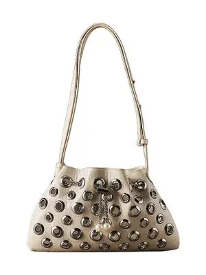 PETIT MOMENTS Rivet Metal Studded Drawstring Bag - Ivory