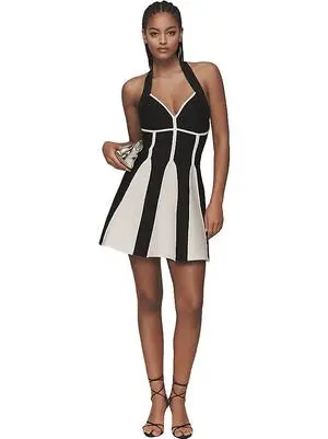 SIEMPRE Colorblock Halter Dress - Black & White Pattern