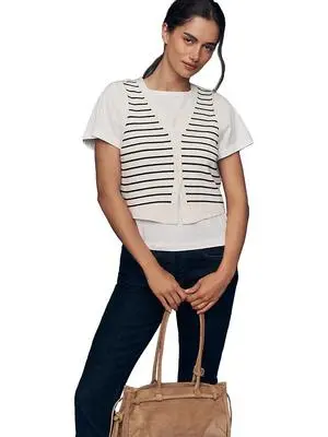 Maeve Striped Vest T-shirt Twofer Top - Black/white Stripe