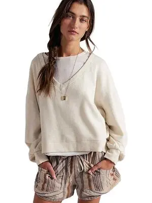 Free People We The Free Comfort Zone V-Neck Pullover Oatmeal Heather