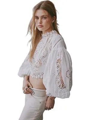 Free People Hannah Embroidered Cutwork Top - White