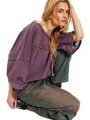 Free People We The Free Andy Oversized Tee - Plum Slate