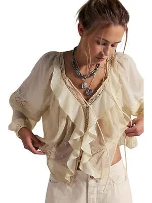 Free People Estelle Chiffon Blouse - Eggshell Combo