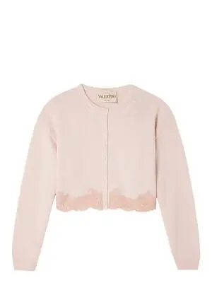 Valentino Garavani Cropped Wool Cardigan With Lace Trim - Pink