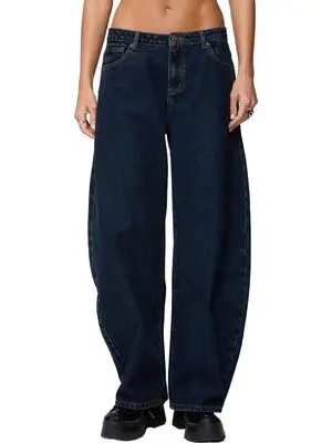 EDIKTED Jillian Low Rise Barrel Jeans - Dark-blue