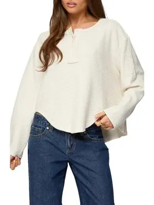 EDIKTED Alisia Oversize Waffle Knit Henley - Beige