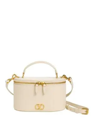 Valentino Garavani Vlogo Signature Leather Vanity Case - Light Ivory