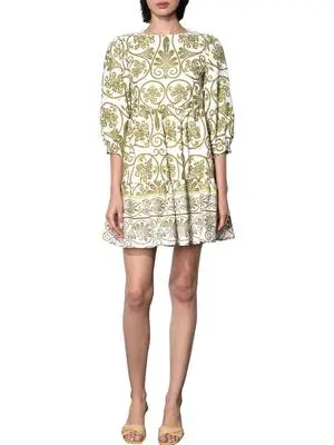 Adelyn Rae Angeline Eyelet Embroidered Cotton Shift Dress - Olive/ivory