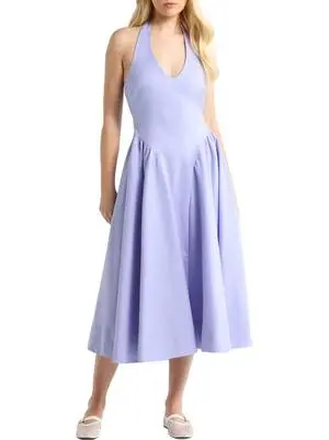 Astr The Label Meana Halter Neck Cotton Blend Dress - Periwinkle