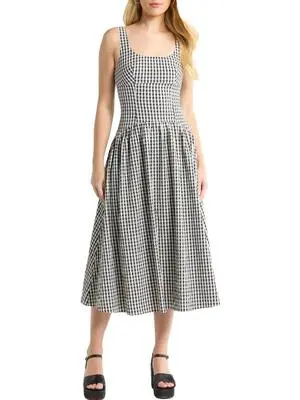 Astr The Label Cara Gingham Dress - Black Gingham