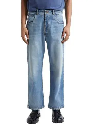 MAISON MARGIELA Fray Hem Straight Leg Crop Jeans - Washed Blue