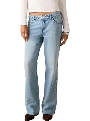 Mango Studded Straight Leg Jeans - Medium Blue