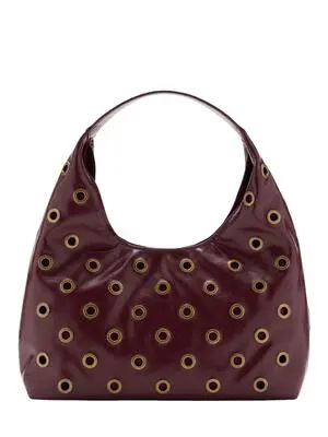 Mango Studded Faux Leather Shoulder Bag - Burgundy