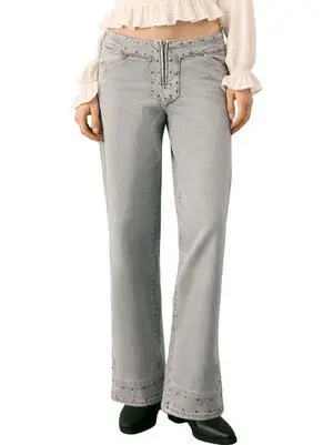 Mango Studded Low-rise Wide-leg Jeans - Denim Grey