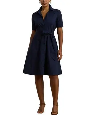 RALPH LAUREN Belted Fit-and-Flare Cotton-Blend Shirtdress