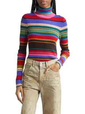 Acne Studios Stripe Rib Wool Turtleneck Sweater - Red/purple