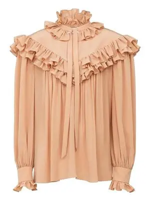 CHLOÃ© Chloé Oversized Ruffle Silk Top - Brown