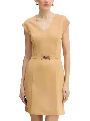 Guess Belted V-neck Mini Dress - Neutrals