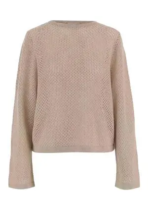 ALLUDE Geometric Open-work Knit Sweater - Neutrals