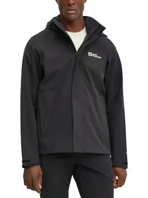 JACK WOLFSKIN Logo Hooded Performance Jacket - Black