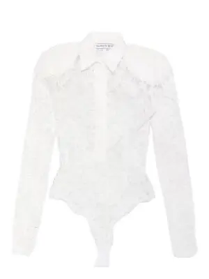 ROWEN ROSE Lace Long-sleeve Bodysuit - White