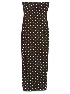 ROWEN ROSE Polka Dot Strapless Midi Dress - Brown