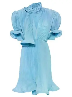 ROWEN ROSE Pleated Puffy-sleeve Midi Dress - Blue