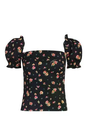 Dolce & Gabbana Floral Puff-sleeve Blouse - Black
