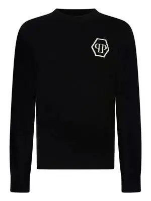 Philipp Plein Jacquard Hexagon Roundneck Knitwear - Black