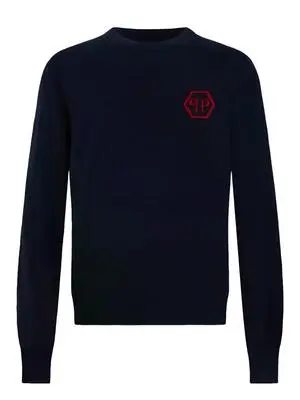 Philipp Plein Jacquard Hexagon Roundneck Knitwear - Blue