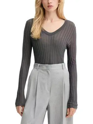 IRO PARIS Hattie Ribbed V-neck Sweater - Grey