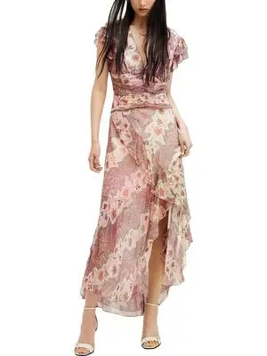 ALLSAINTS Brea Ruffled Paisley Midi Dress - Pink