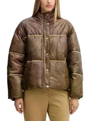 Guess Stitched Puffer Jacket - Brown
