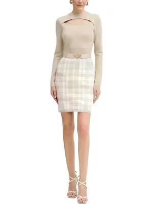 Guess Cutout Check Mini Dress - Neutrals