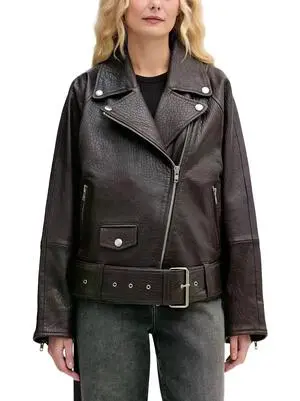 STAND STUDIO Belt Biker Jacket - Brown