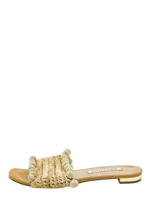 AQUAZZURA Pom Pom Woven Sandals - Neutrals