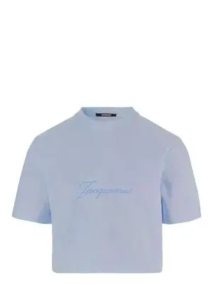 Jacquemus Logo-embroidered Cropped T-shirt - Blue