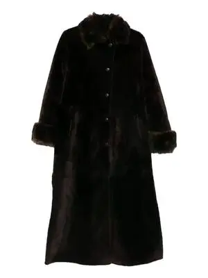 Nour Hammour Enya Buttoned Collared Shearling Coat - Brown
