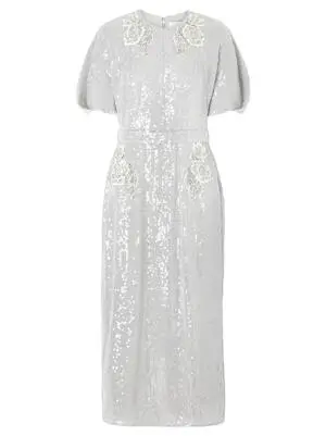 Erdem Embellished Sequined Chiffon Midi Dress - Silver