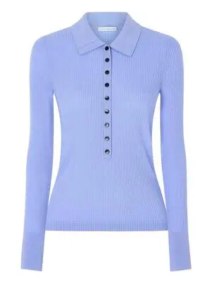 Maria Mcmanus Ribbed Merino Wool Polo Sweater - Blue