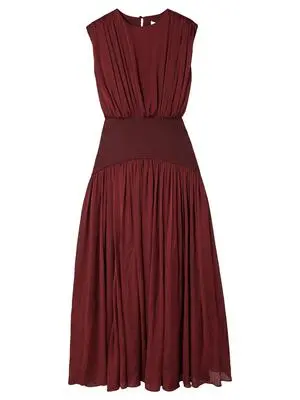 ABADIA Suri Gathered Plissé-satin Gown - Burgundy