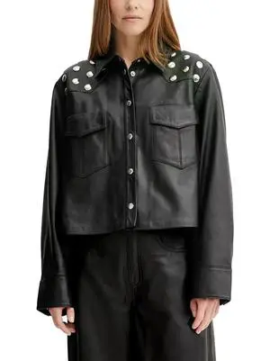 GESTUZ Studded Cropped Jacket - Black