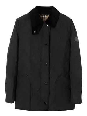 Burberry Quilted Jacket With Corduroy Collar - Black
