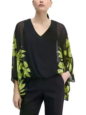 Joseph Ribkoff Floral Print V-neck Blouse - Black